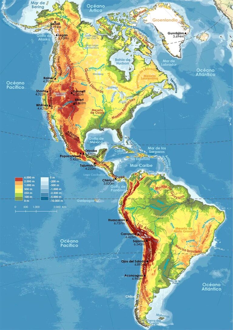 Mapa de América: Político y Físico (Mudo y con Nombres) + Países
