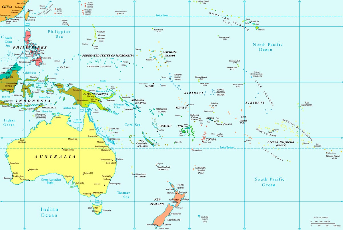 Mapa de Oceanía: Político y Físico (Mudo y Relleno) + Países Mapa de Oceanía: Político y Físico (Mudo y Relleno) + Países