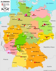 Mapa de Alemania: Ciudades y Regiones (Político y Físico)