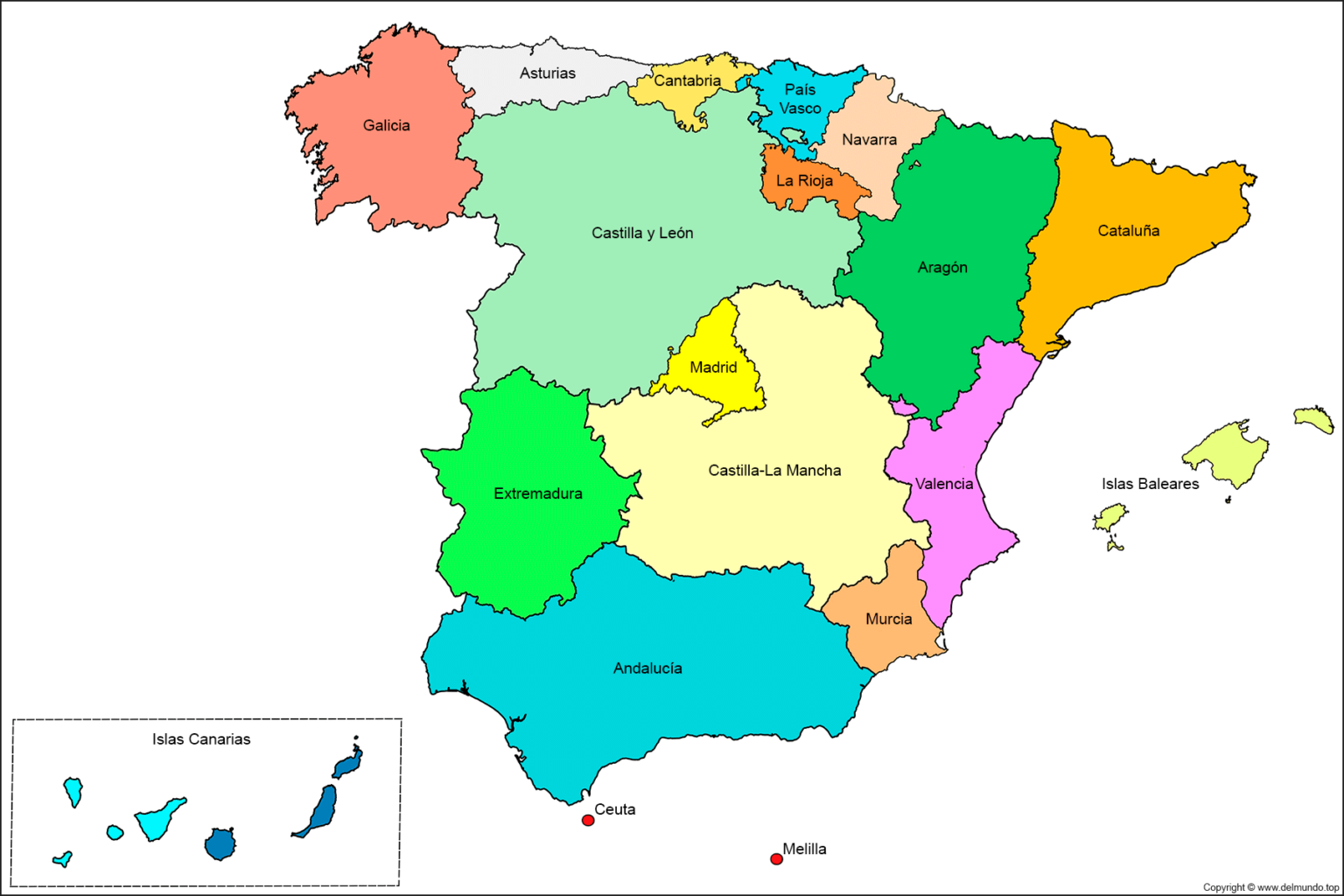 Mapa de España: Provincias y Comunidades (Político y Físico)