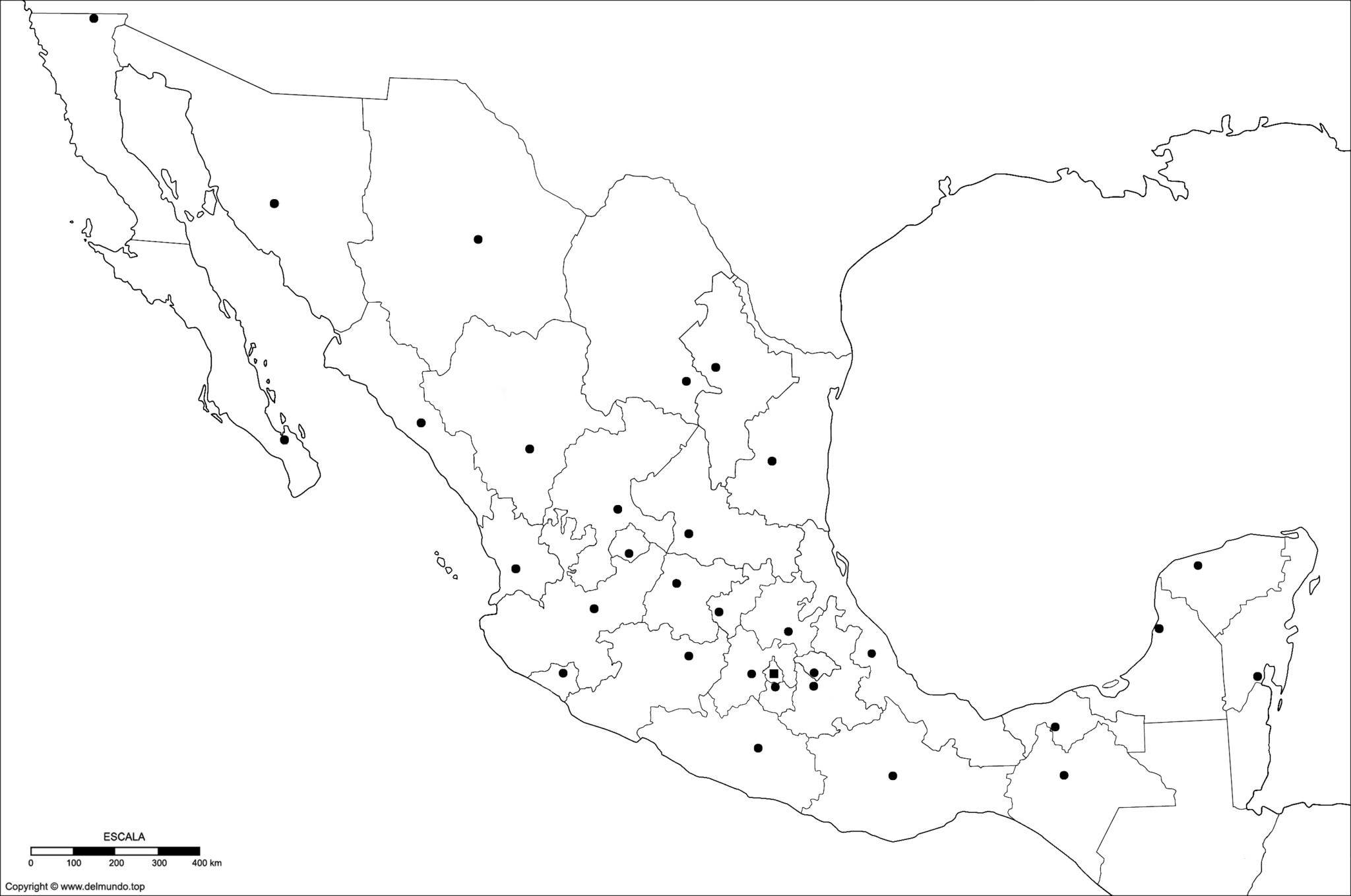 Mapa de México: Estados, Capitales y Ciudades (División política)