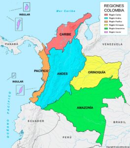 Mapa de Colombia: Político y Físico (Departamentos y Regiones)
