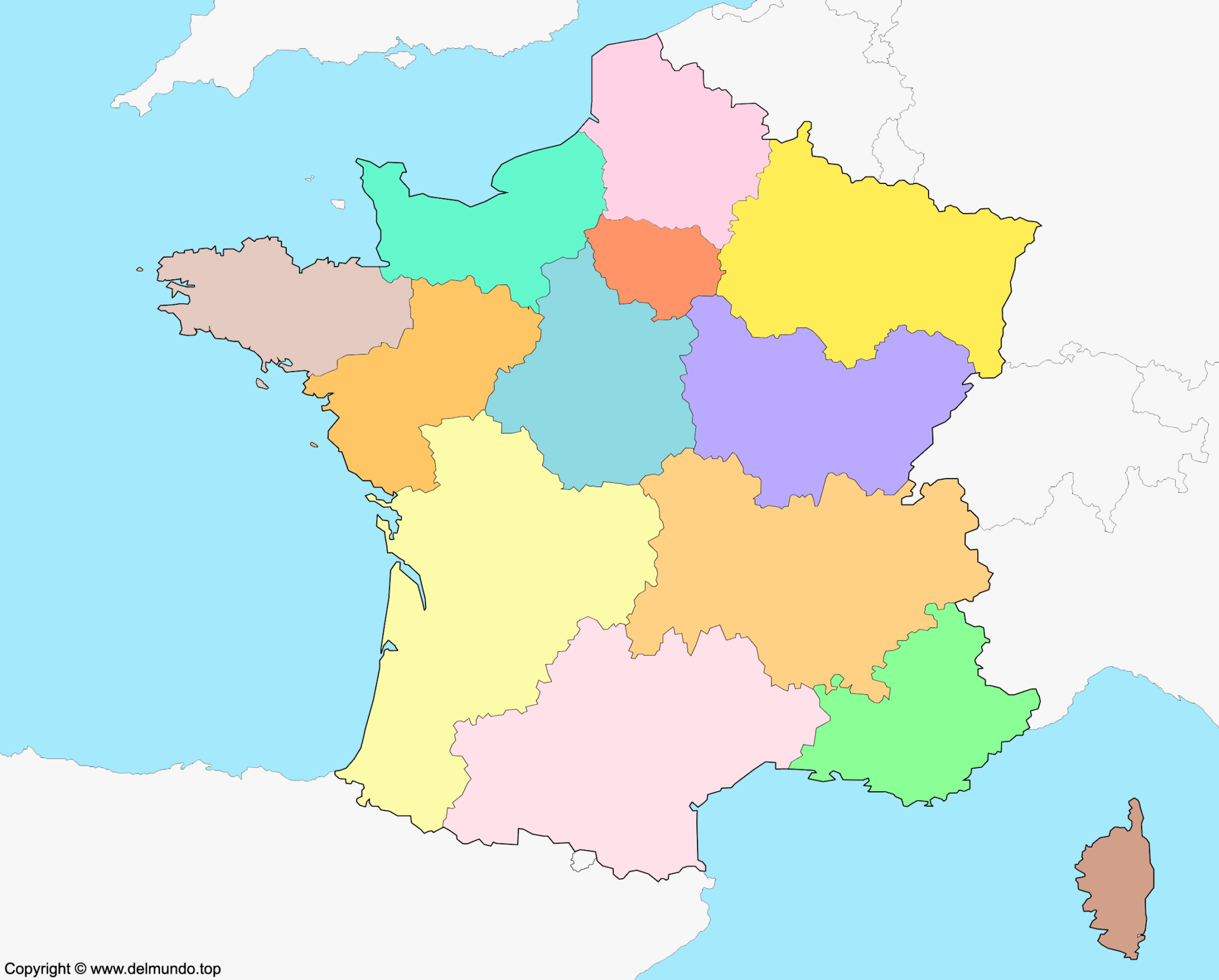 Mapa de Francia: Ciudades y Regiones (Político y Físico)