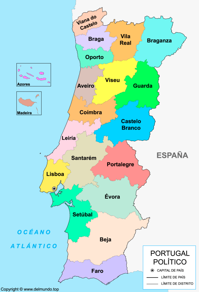 Mapa de Portugal: Turístico, Ciudades, Político e Interactivo