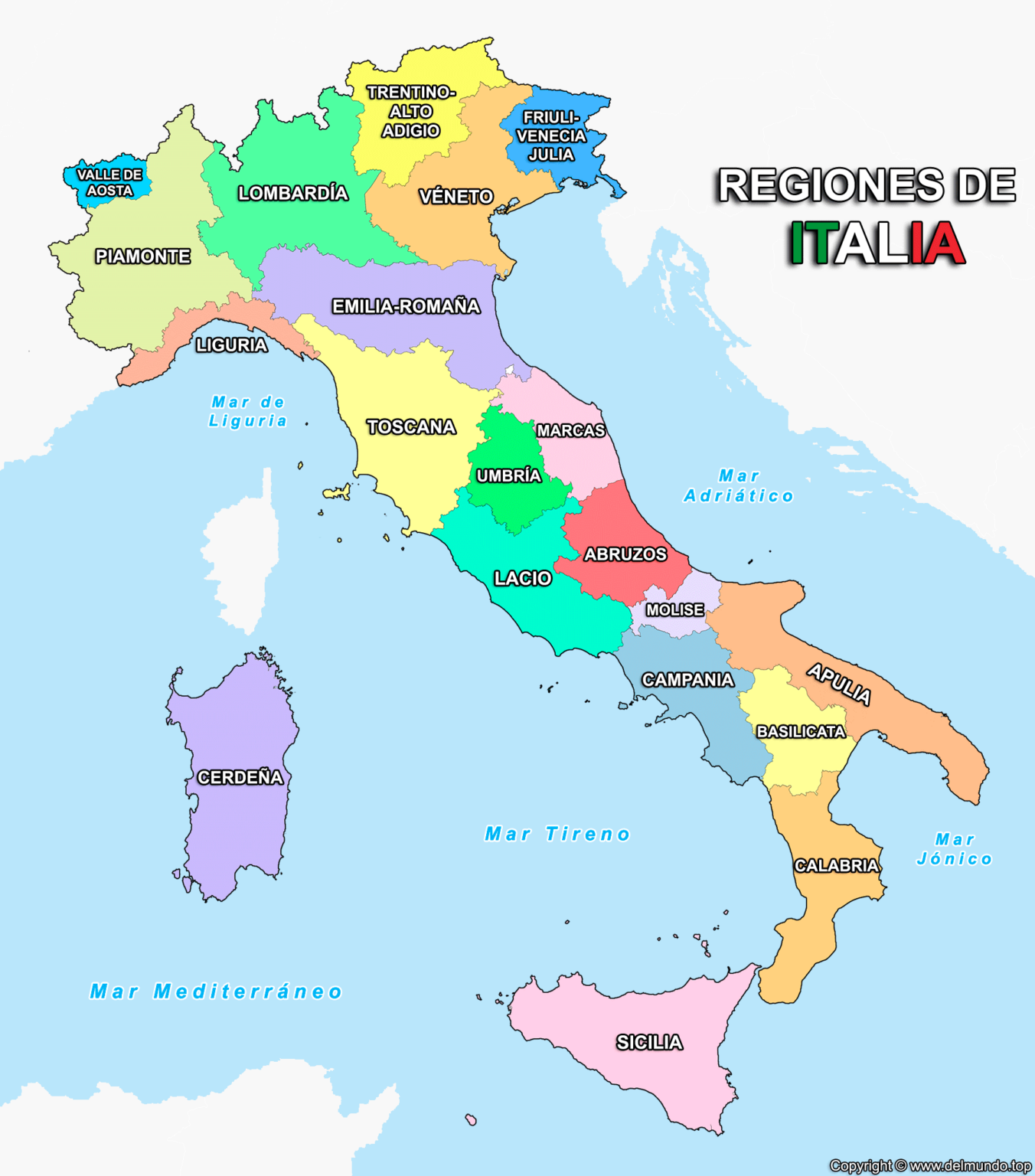 Mapa de Italia: Ciudades y Regiones (Político y Físico)